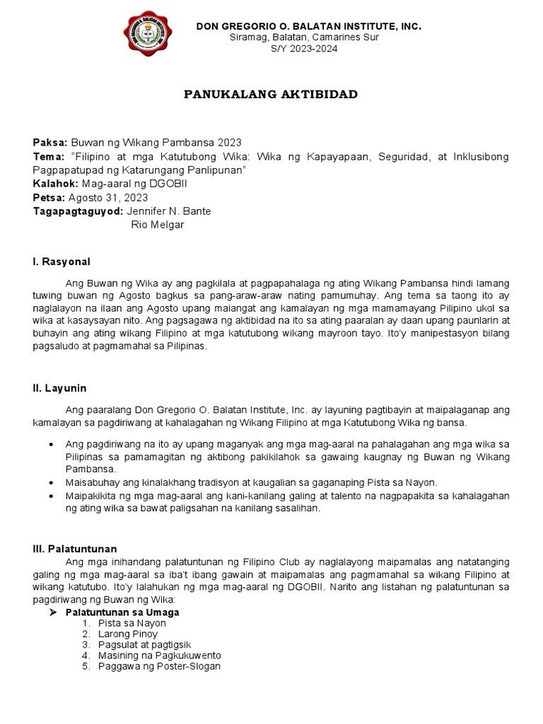 Buwan-ng-Wika PROPOSAL | PDF