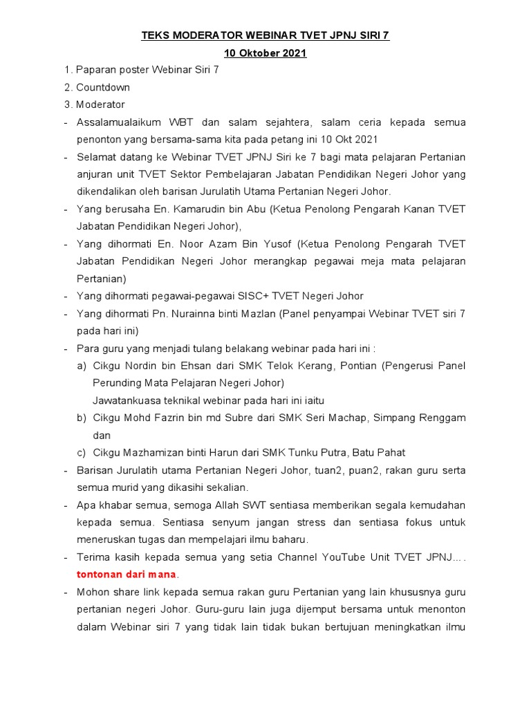 Webinar TVET JPNJ Siri 7: Pertanian 2021 | PDF | Karier & Perkembangan ...