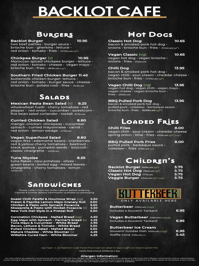 Backlot Cafe Lunch Menu | Download Free PDF | Hamburgers | Salad