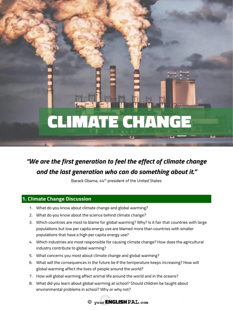 ESL Lesson on Climate Change Issues | PDF | Climate Change | Greenhouse ...