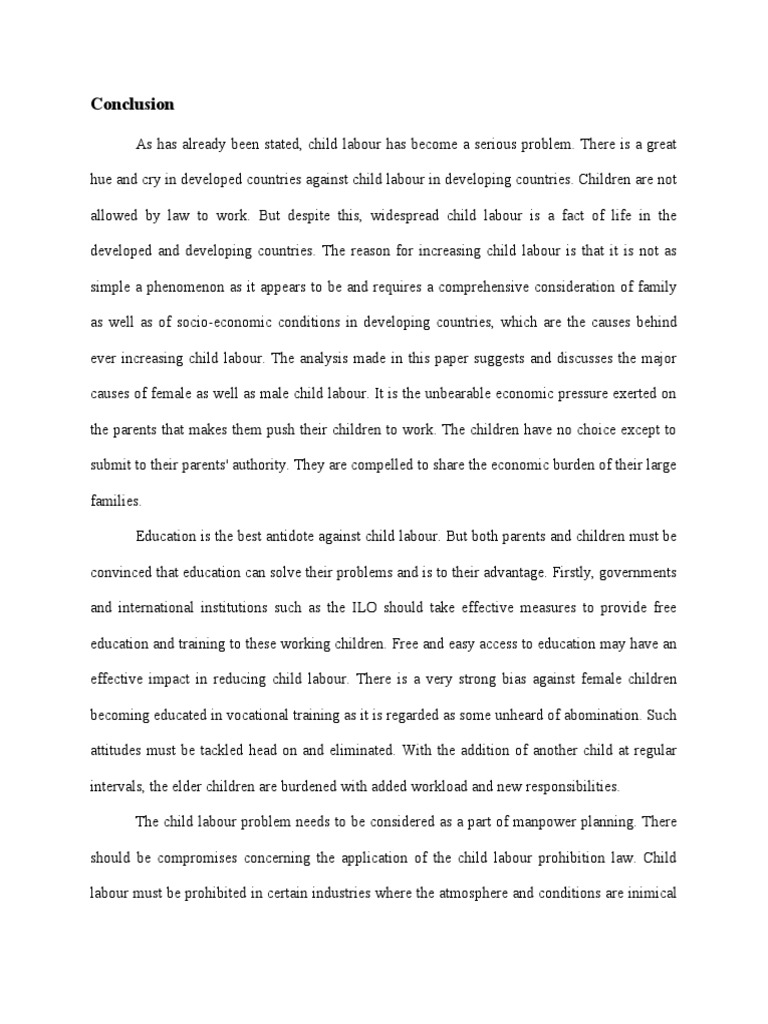 Conclusion of Child Labour | PDF | Child Labour | Developing Country