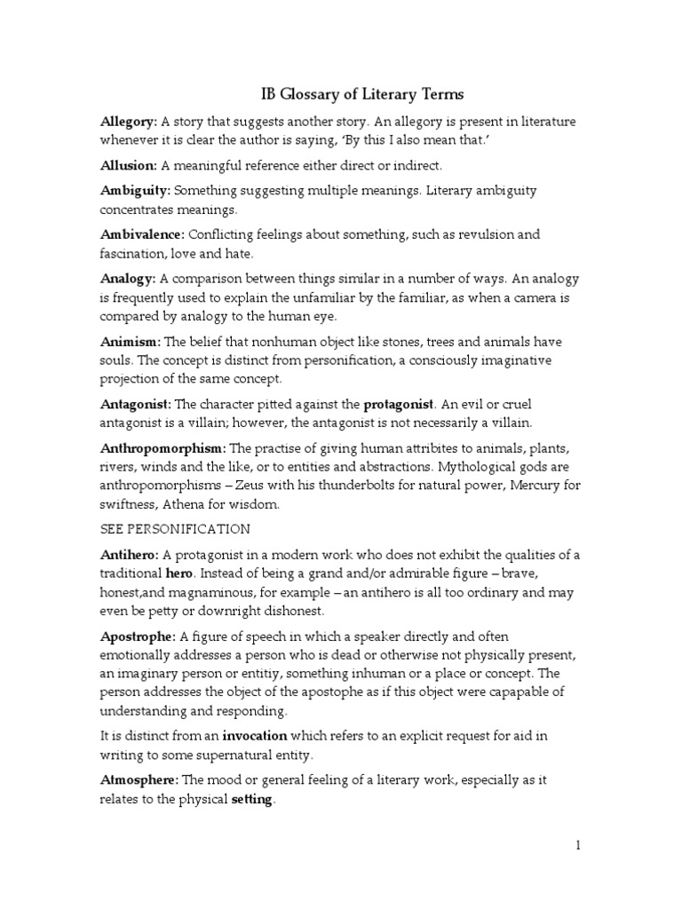 IB Glossary of Literary Terms | PDF | Philosophy | Classics