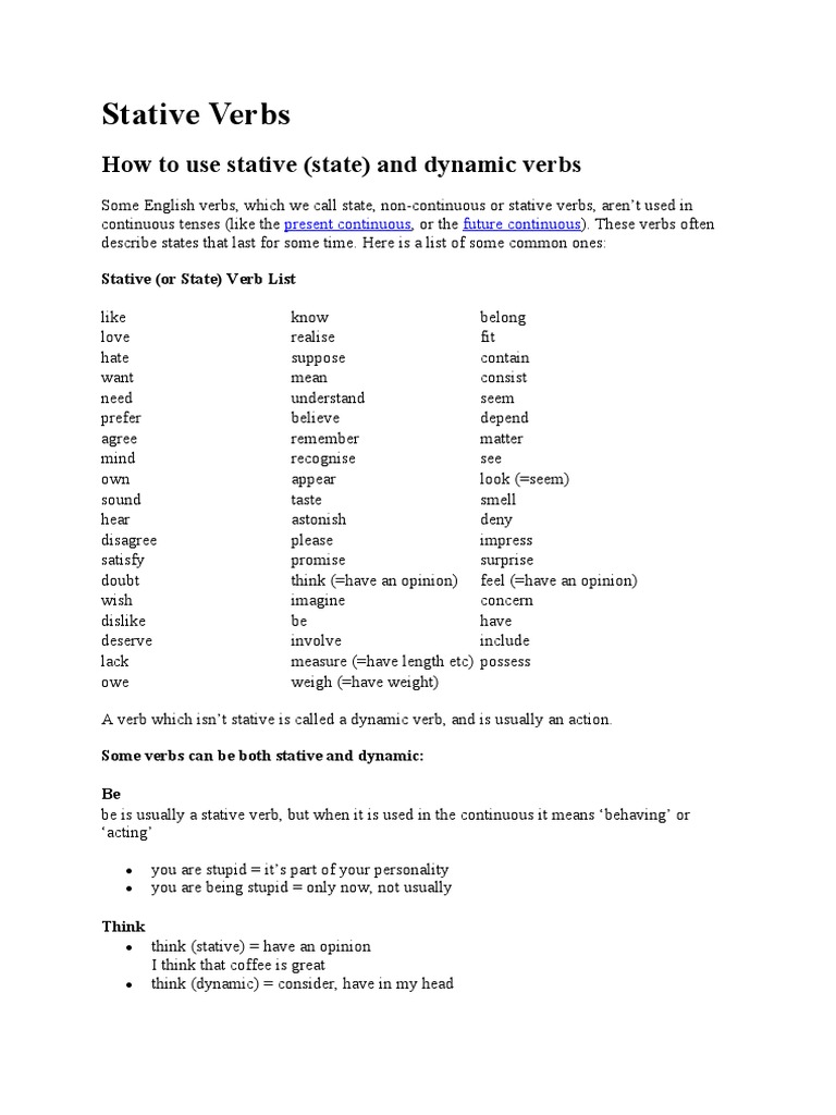 Stative Verbs | PDF | Verb | Language Mechanics
