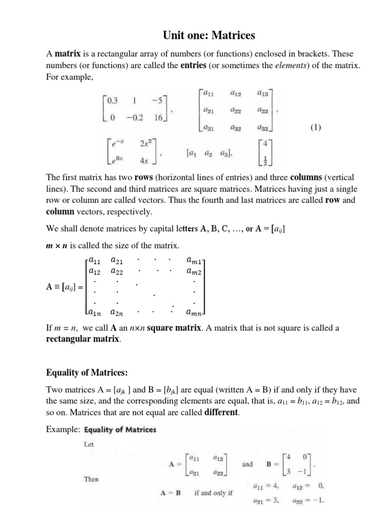Unit 1-Matrices | PDF | Matrix (Mathematics) | Abstract Algebra