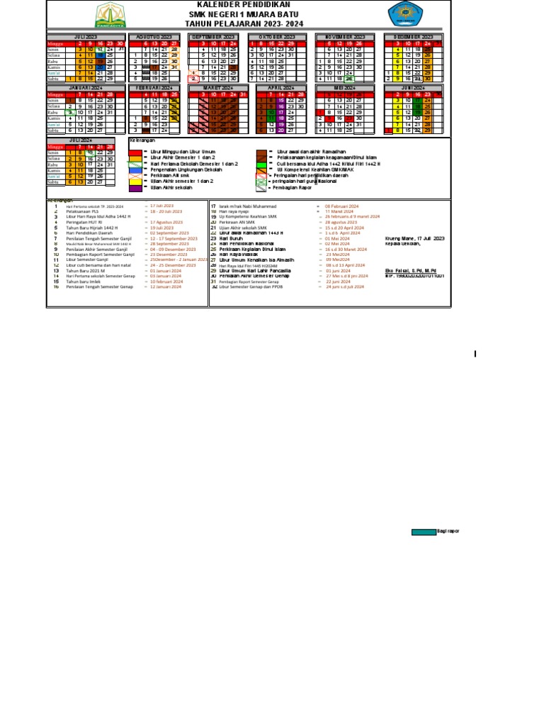 Kalender Pendidikan SMK n1 Muara Batu - 2023 - 2024 | PDF