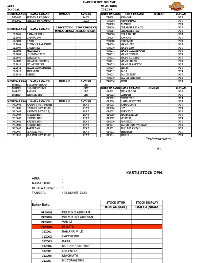 Kartu Stock Opname | PDF
