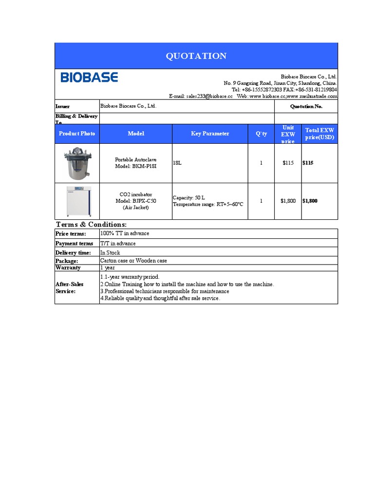 Biobase Quotation for Medical Equipment | PDF