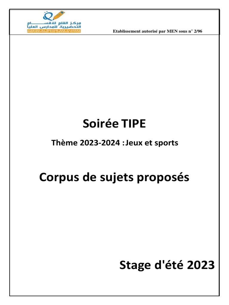 Sujets TIPE 2023-2024 - Jeux Et Sports | PDF