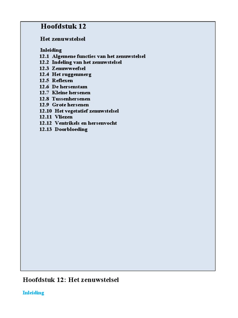 Hoofdstuk 12 Het Zenuwstelsel | PDF