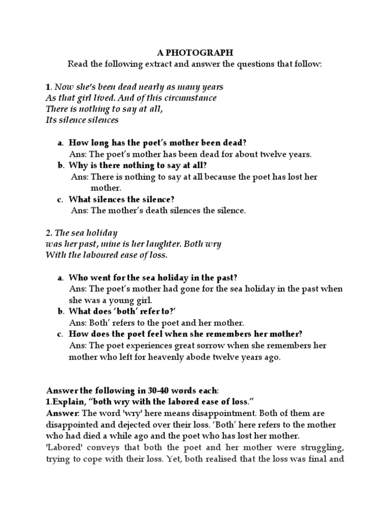 3 XI a Photograph Question Answers | PDF | Memory