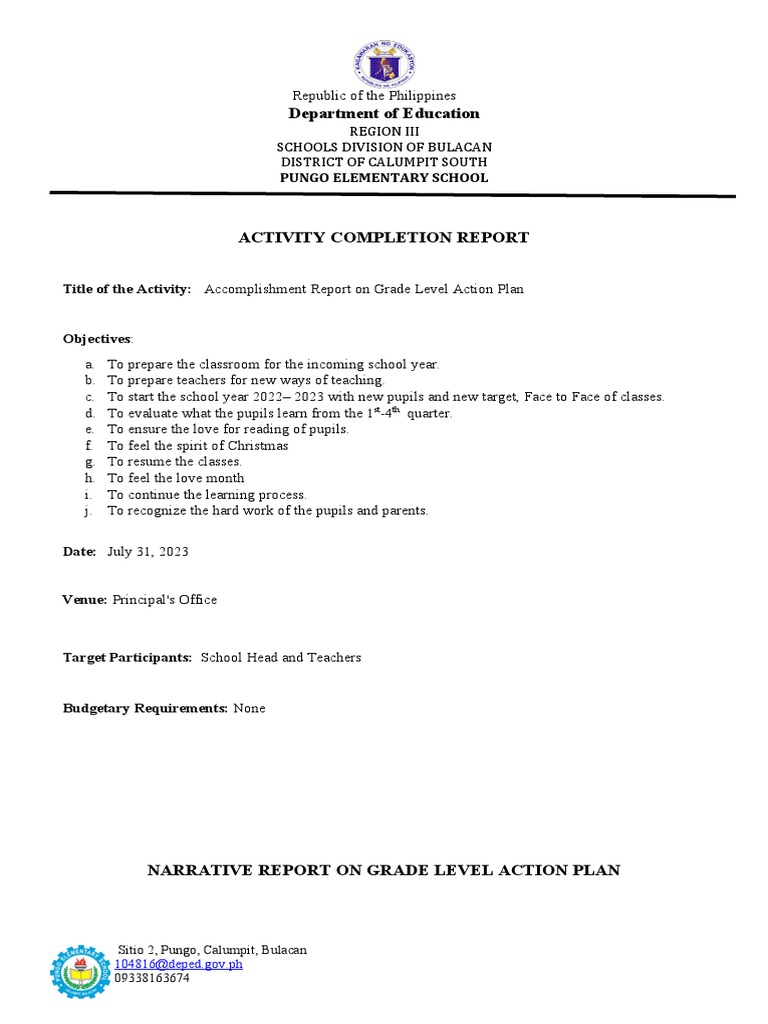 Acr Grade Level Action Plan | PDF | Teachers | Critical Thinking