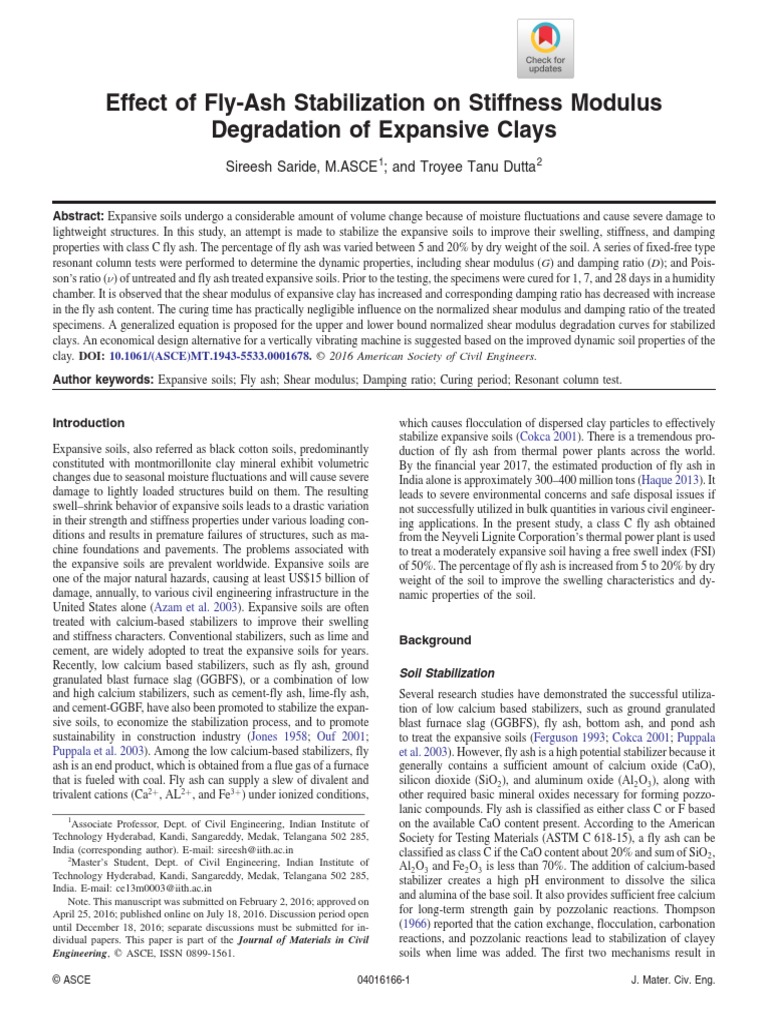 2016 - Effect of Fly-Ash Stabilization On Stiffness Modulus | PDF | Fly ...