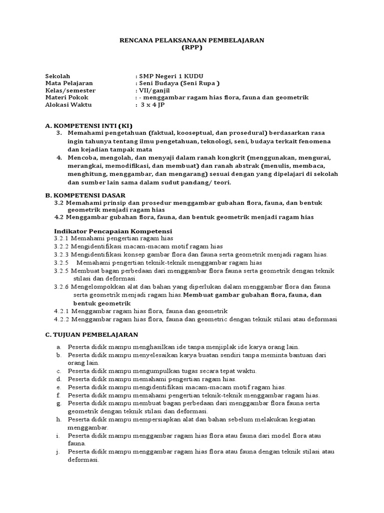 RPP Seni Rupa Ragam Hias Kelas 7 | PDF