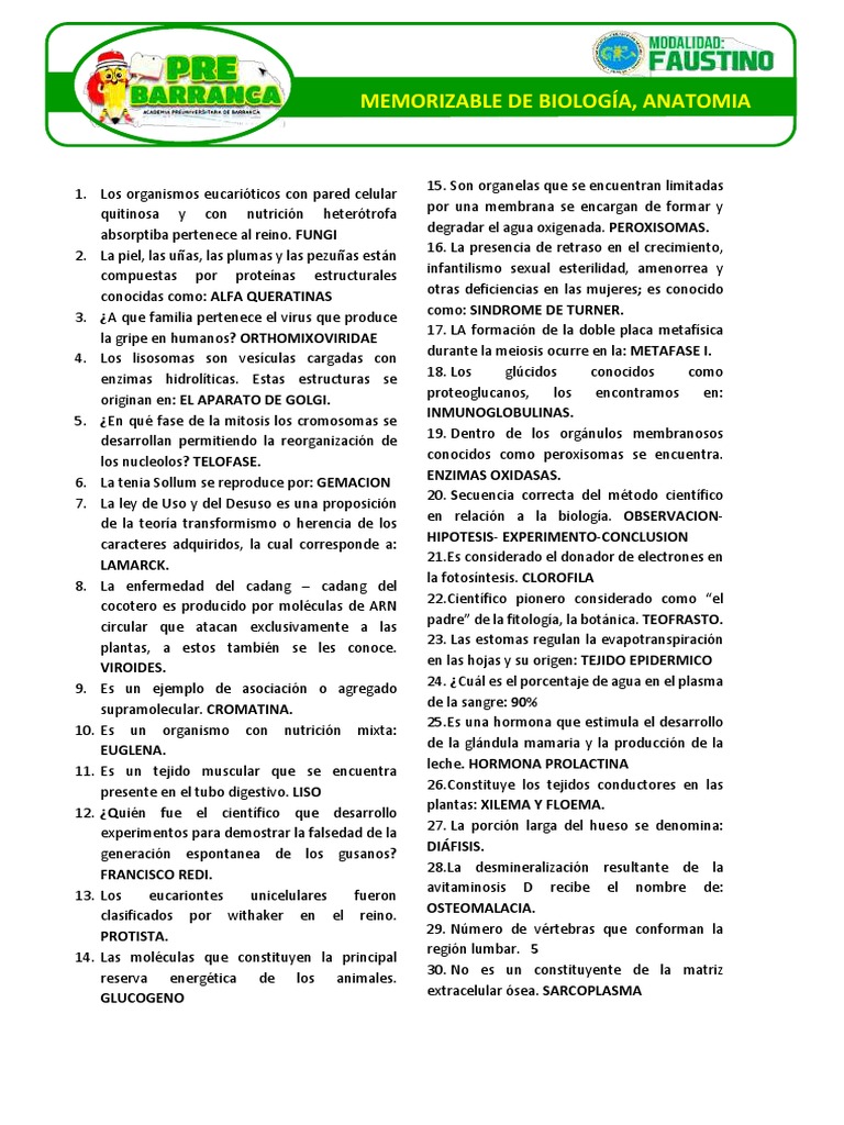 Memorizable Biologia y Anatomia Faustino | PDF | Leucocito | Biología