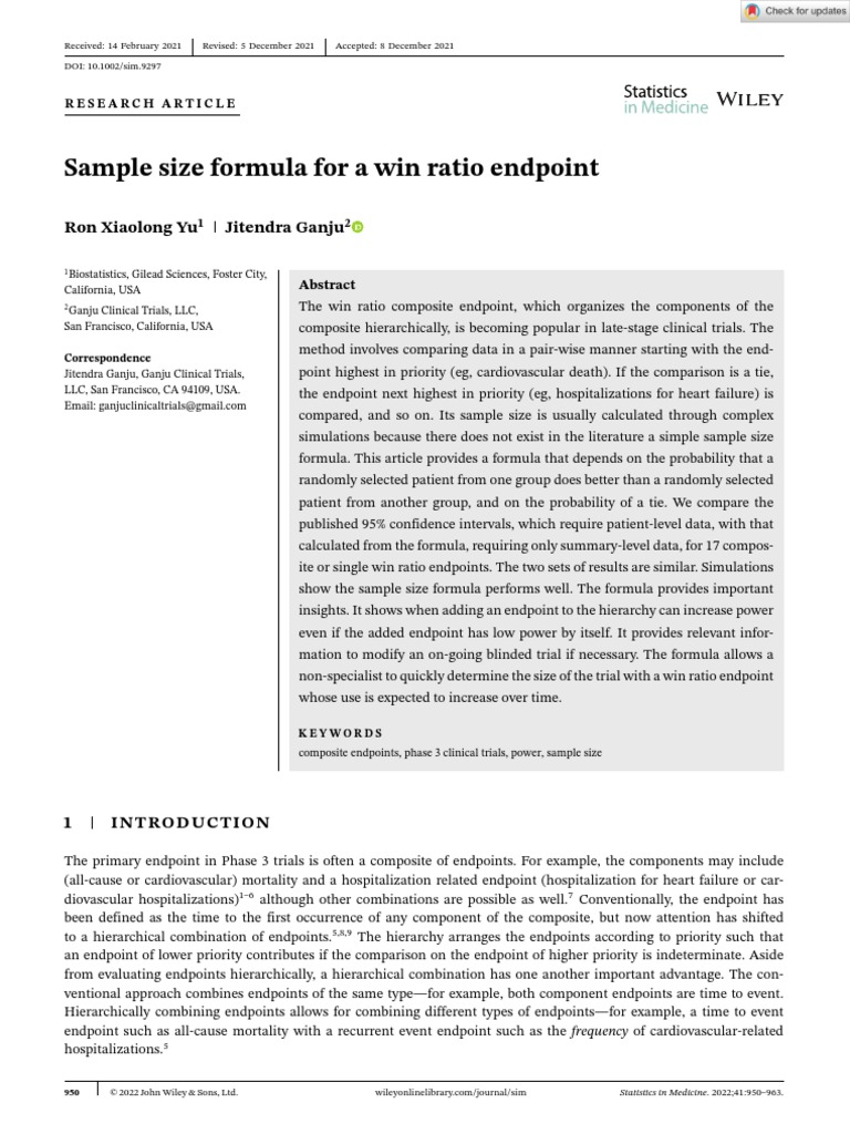 Win Ratio Sample Size Formula | PDF | Resampling (Statistics ...