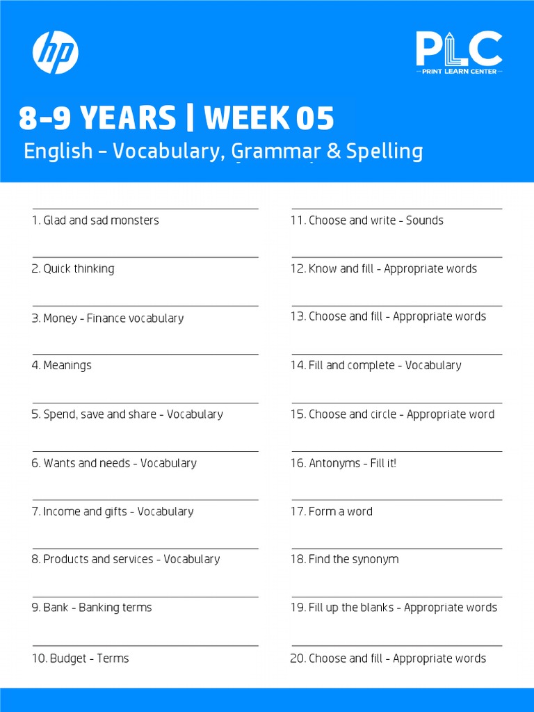 class3-english-grammar-vocabulary-and-spelling-worksheet | PDF | Money ...