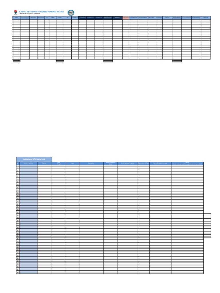 Planilla Control y Seguimiento Trabajadores de Baja Experiencia Laboral BEL | PDF