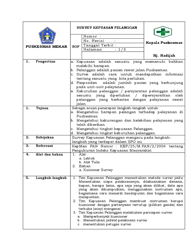 Sop Survey Kepuasan Pelanggan | PDF