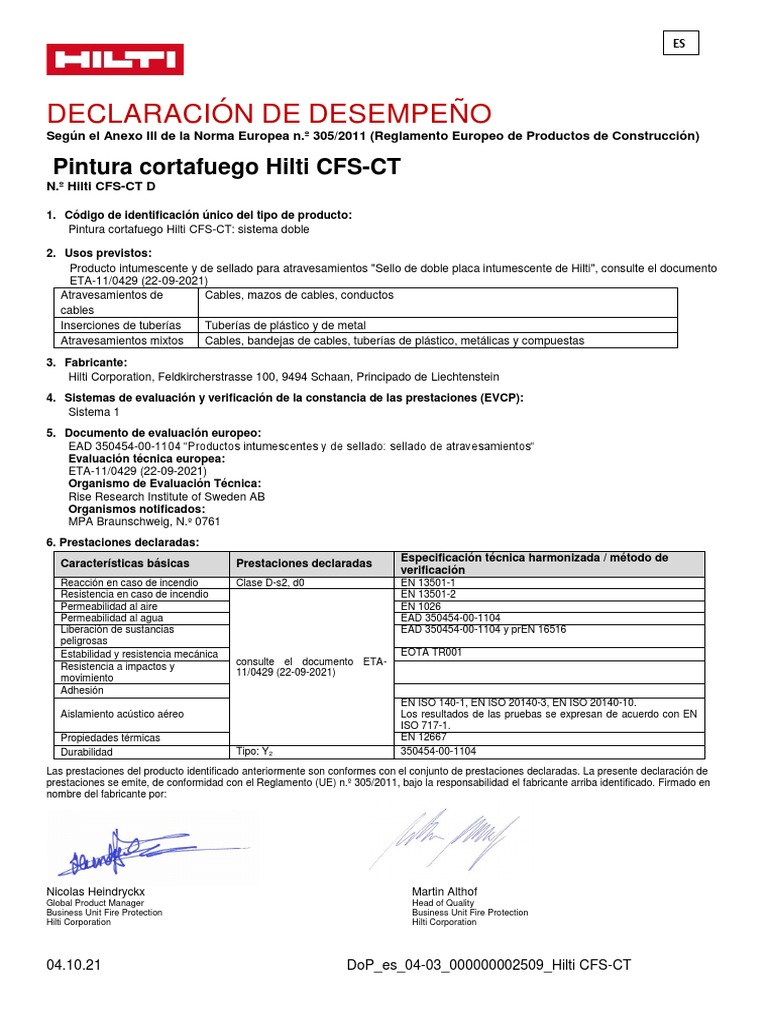 Declaration of Performance CFS 1121 CPD JO5000 ES Declaration of ...