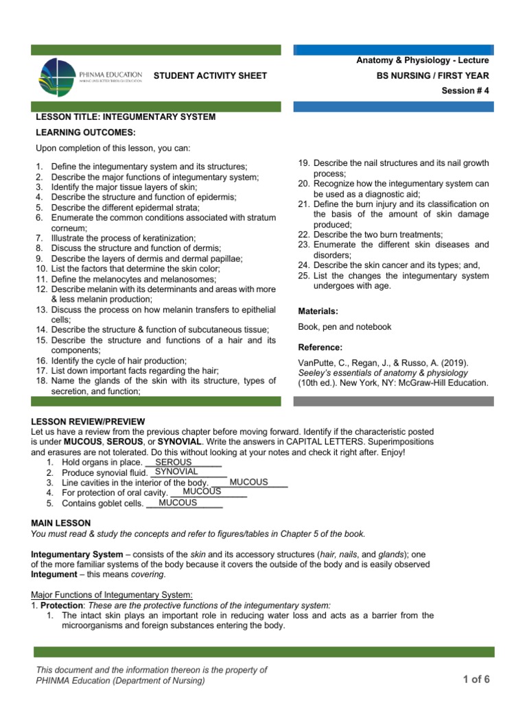 ANAPHY Lec Session #4 - SAS | PDF | Skin | Hair