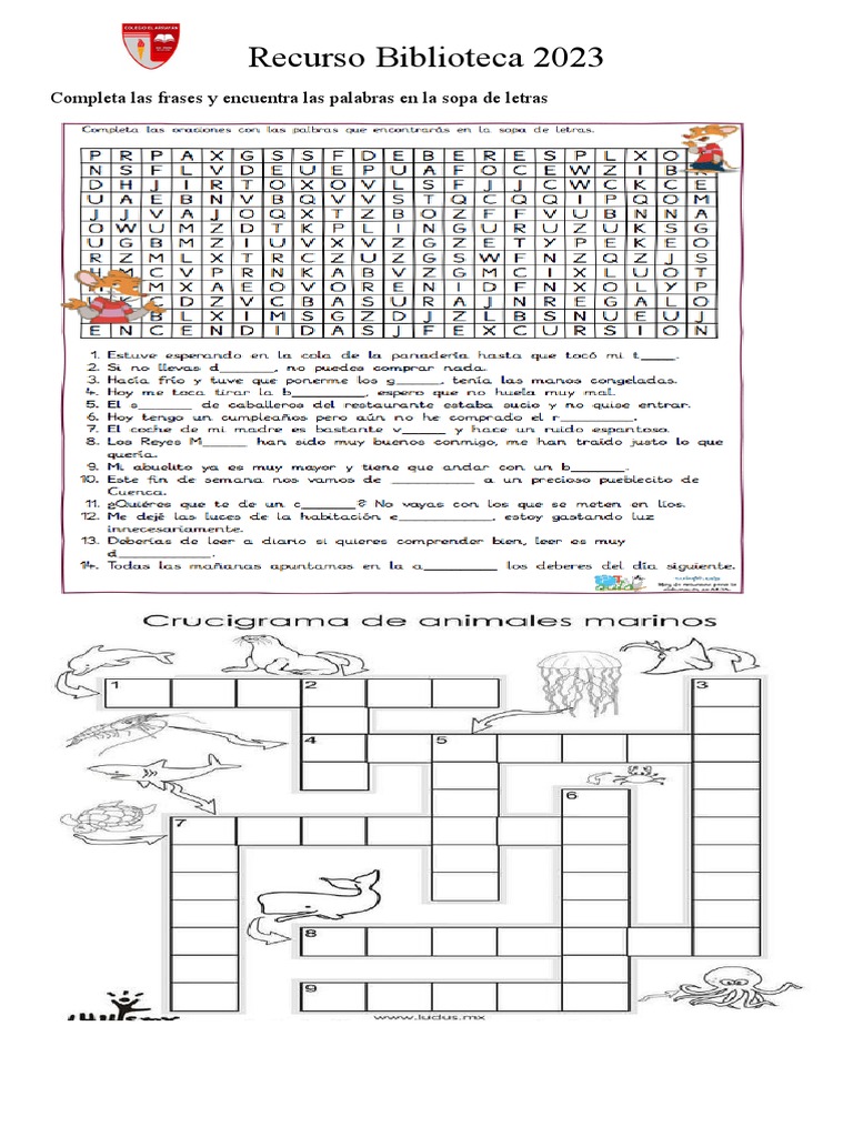 Completa Las Frases y Encuentra Las Palabras en La Sopa de Letras | PDF ...