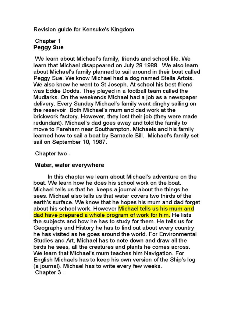 Chapter 1 Summary of Kensuke's Kingdom | PDF | General Fiction