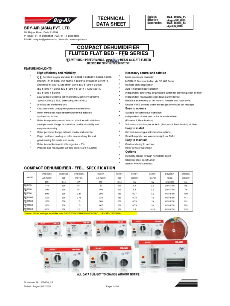 Compact Dehumidifier FFB Series Overview | PDF | Building Engineering ...