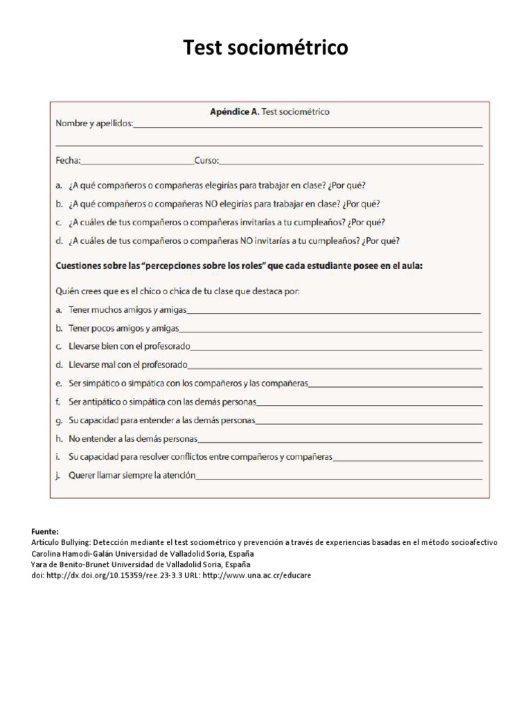 Test Sociometrico | PDF | Salud y bienestar