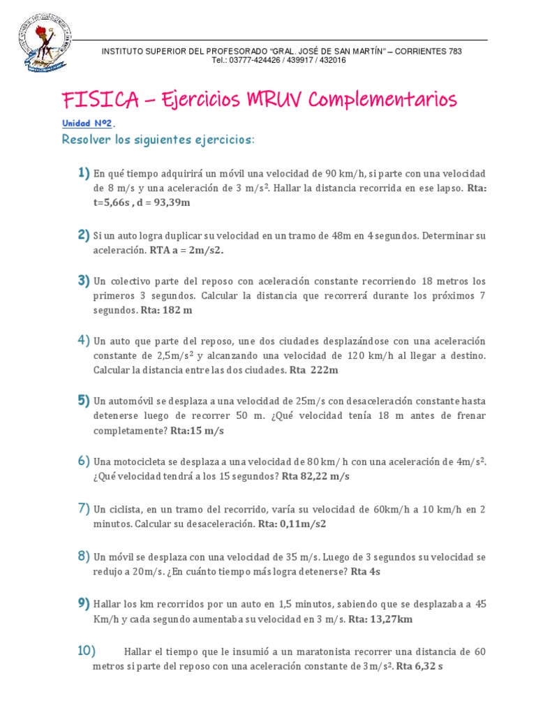Problemas Complementarios MRUV | PDF