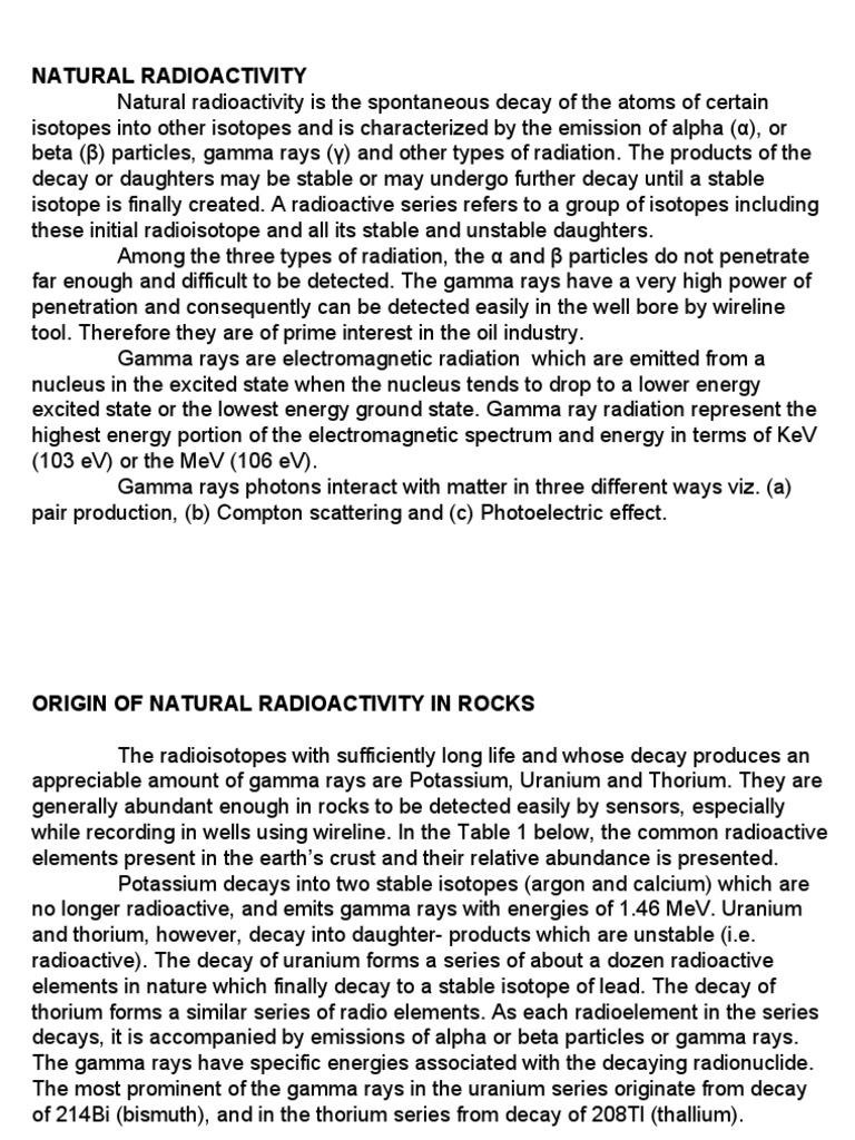 Gamma Ray Log | PDF | Radioactive Decay | Gamma Ray