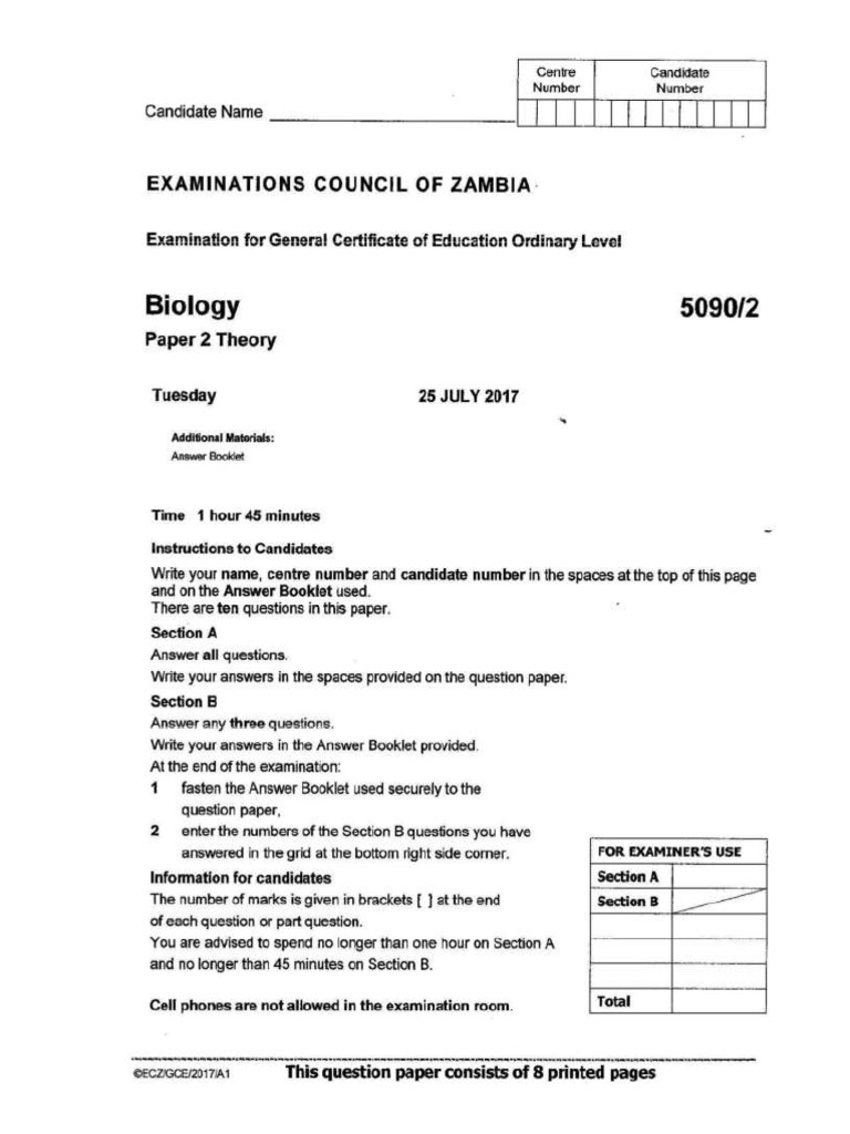 G12 Biology P2 2017 Gce Pdf