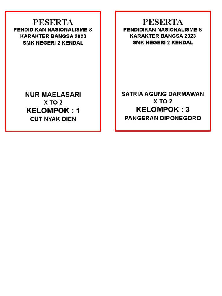 Name Tag SMK N 2 Kendal | PDF