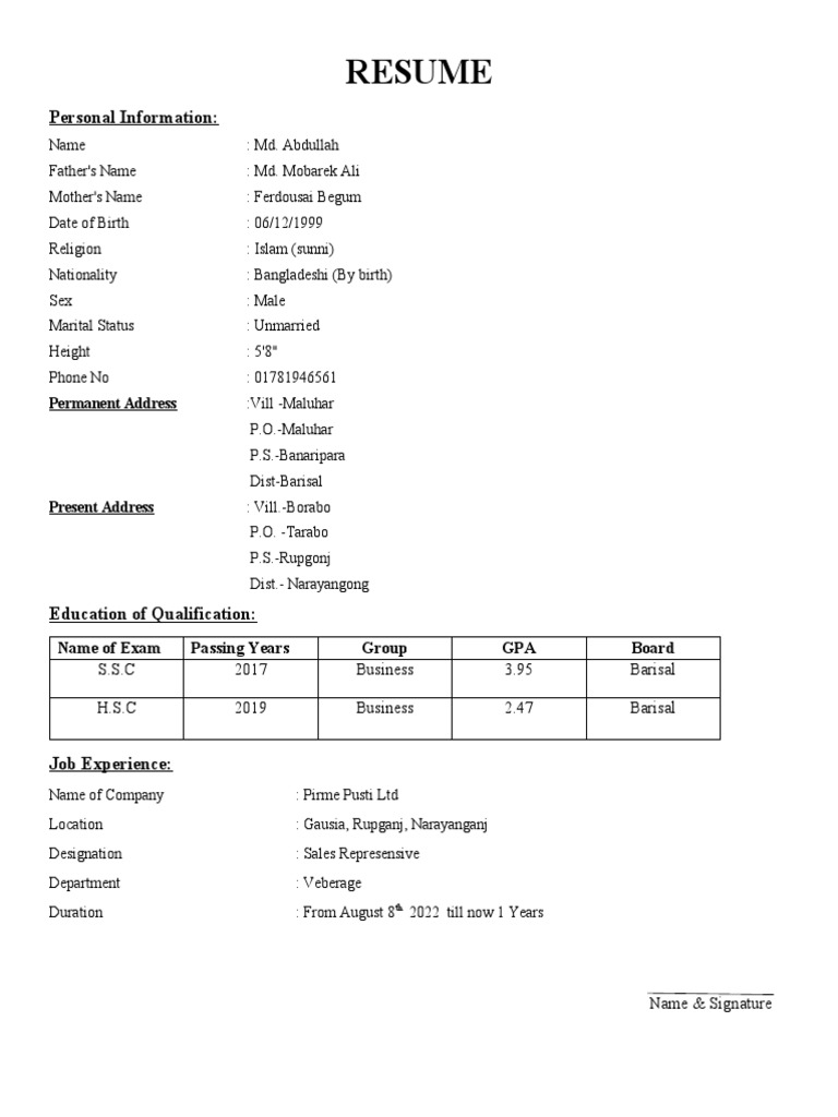 Abdullah Mahi's Resume Summary | PDF