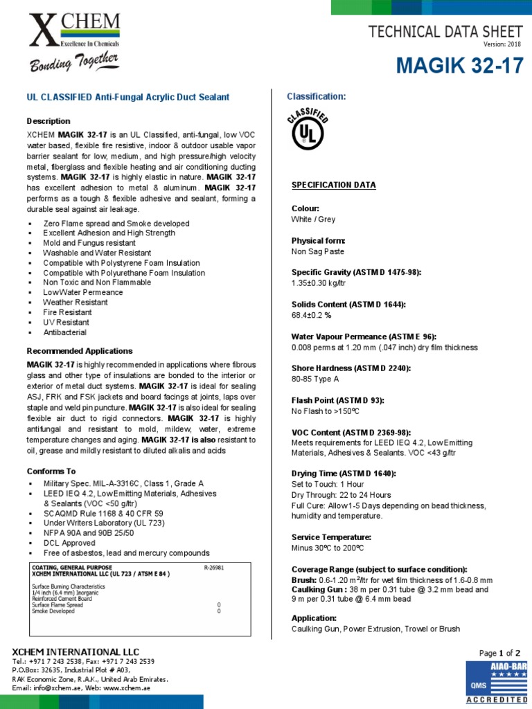 Magik 3217 Ul Classified Acrylic Sealant Anti Fungal Duct Sealant | PDF ...