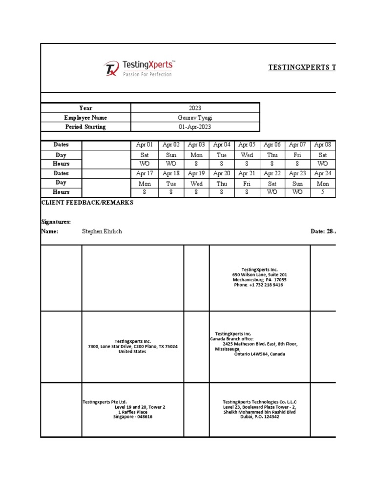 MCS Timesheet April | PDF