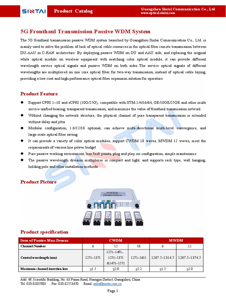5g Fronthaul Passive WDM Sytem | PDF | Wavelength Division Multiplexing | Data Transmission