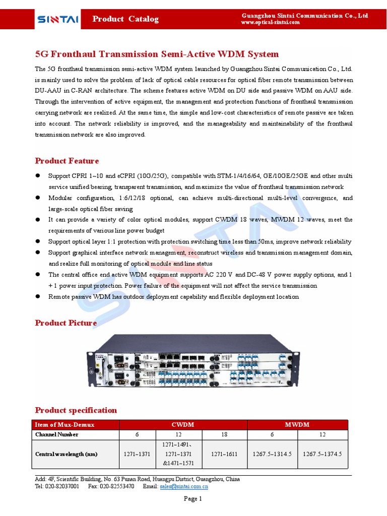 5g Fronthaul Semi Active WDM Sytem | PDF | Wavelength Division Multiplexing | Computer Network