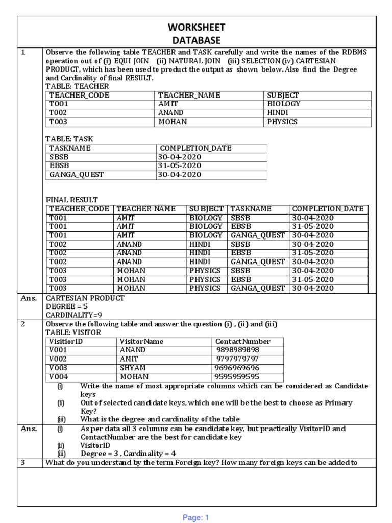 Solution Rdbms Worksheet | PDF | Relational Database | Table (Database) Solution Rdbms Worksheet | PDF | Relational Database | Table (Database)