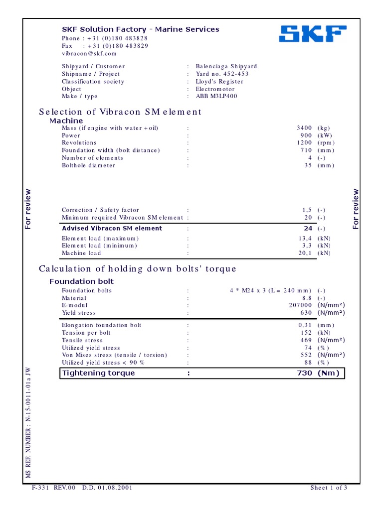 N-15-0011-01a JW Balenciaga Shipyard - 452-3 - ABB M3LP400 On Vibracons Report | PDF | Screw ...