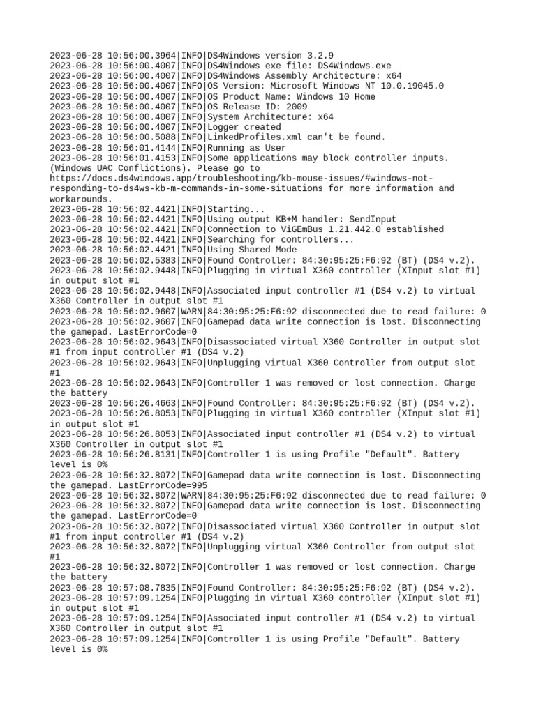 DS4Windows Connection Log Summary | PDF | Microsoft Windows | Xbox 360