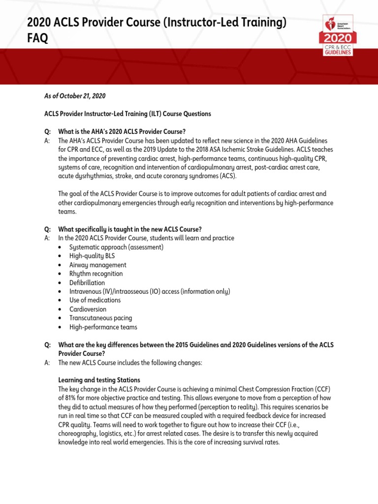 2020 ACLS Provider Course FAQ - Ucm - 506779 | PDF | Cardiopulmonary ...