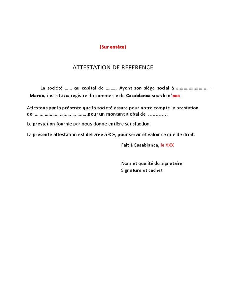 Modèle Attestation de Référence | PDF