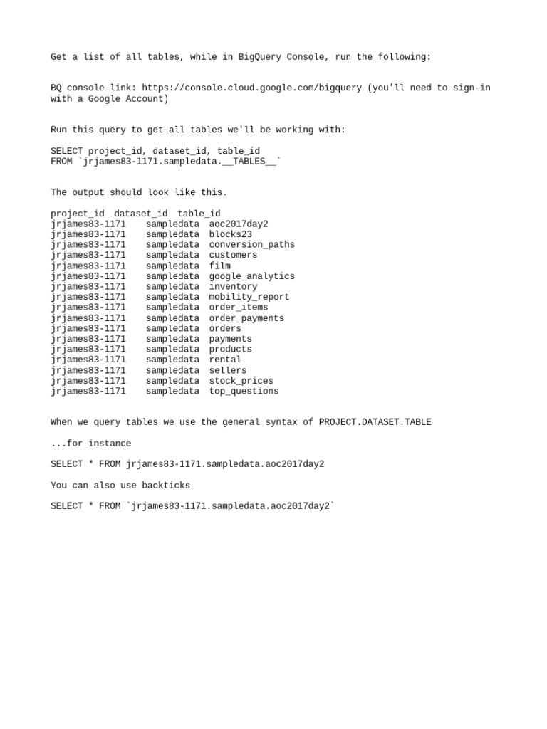 Bigquery Tables | PDF