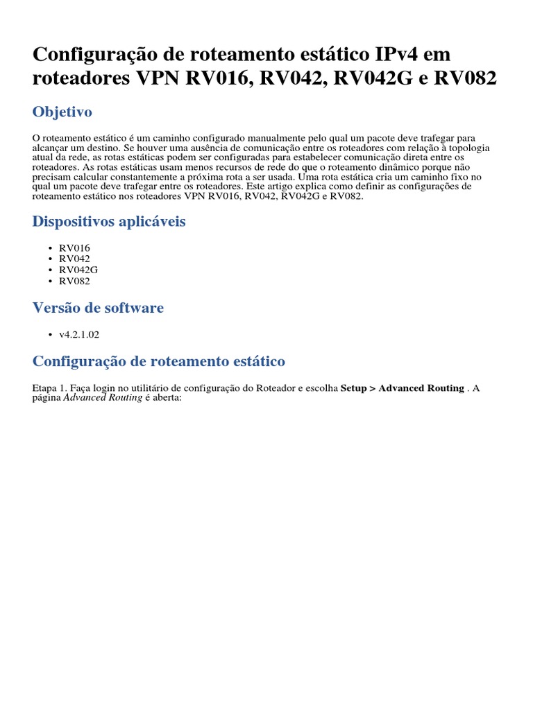 smb585 Ipv4 Static Routing Configuration On rv016 rv042 rv042g and ...