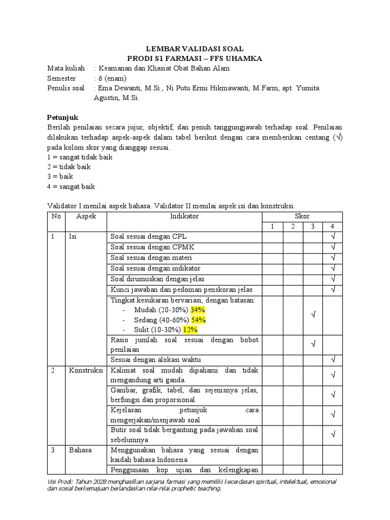 Contoh LEMBAR VALIDASI SOAL Mata Kuliah | PDF Contoh LEMBAR VALIDASI SOAL Mata Kuliah | PDF