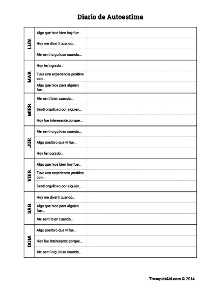 Formatos para Trabajar Autoestima | PDF