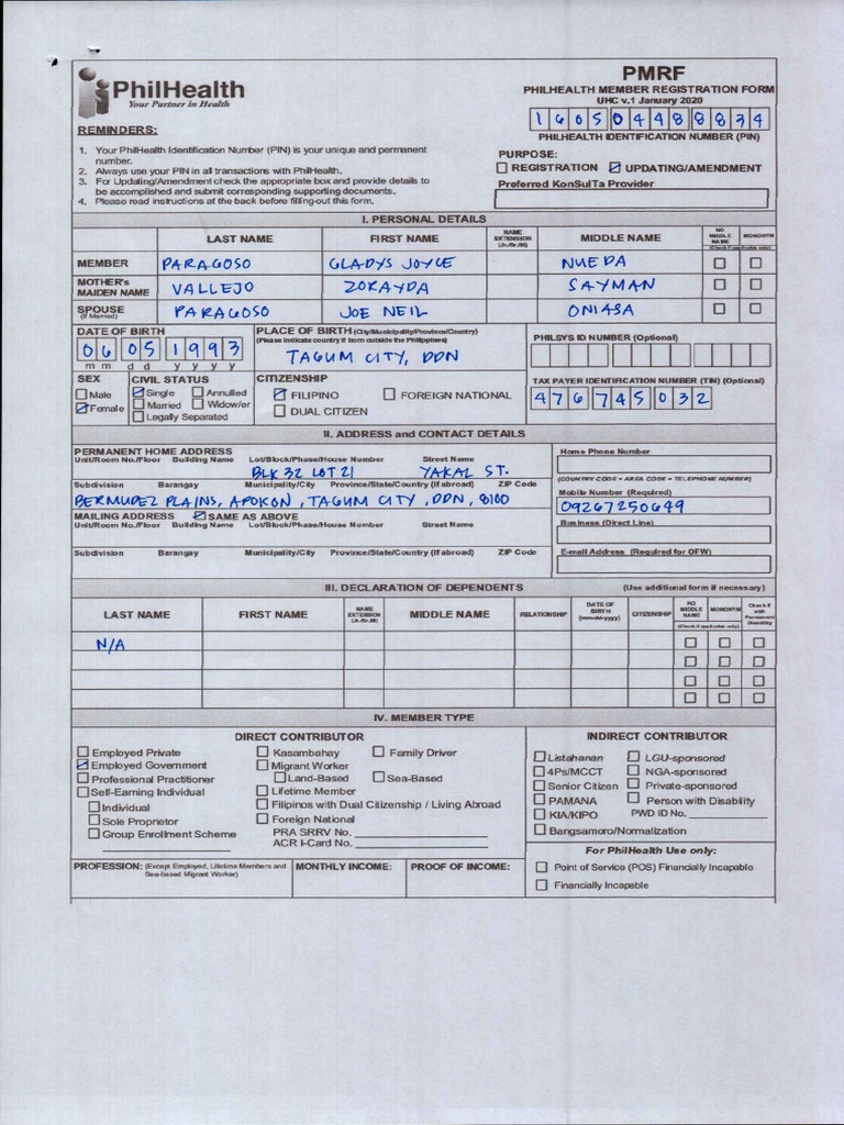 Philthealth Update Form | PDF