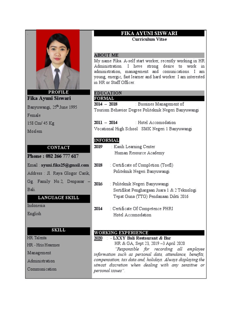 Cv-Fika Ayuni Siswari - Le - Giant - HR & Ga | PDF | Human Resource Management | Employment