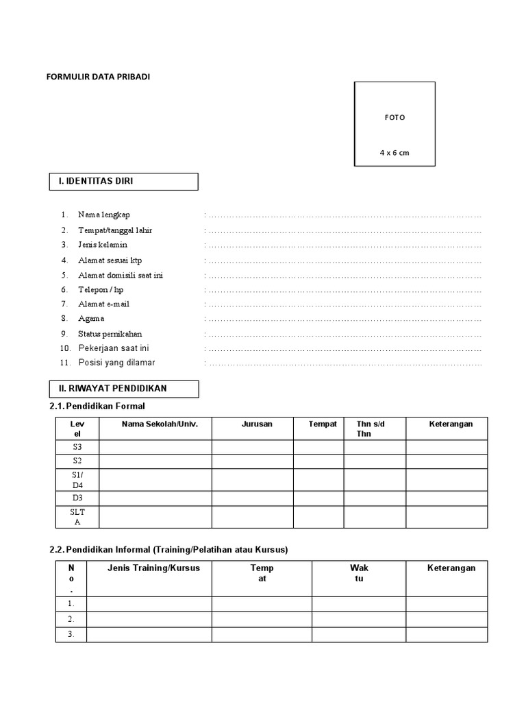 Format Data Riwayat Hidup (DRH) | PDF