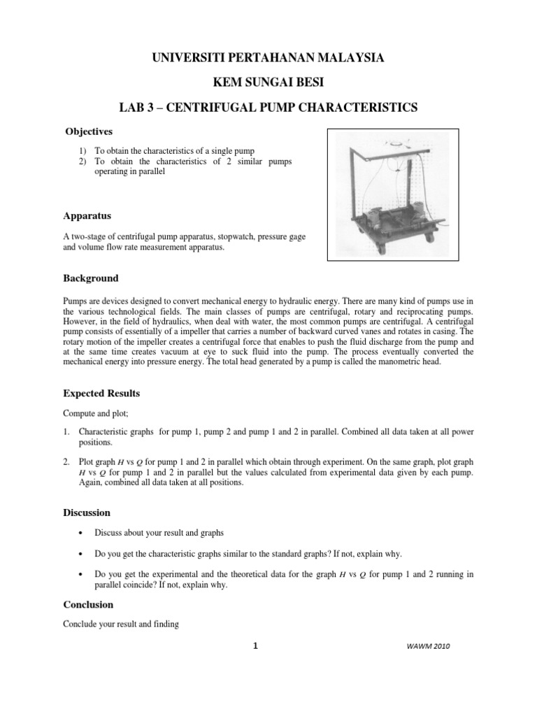 Centrifugal Pump Characteristics Lab | PDF